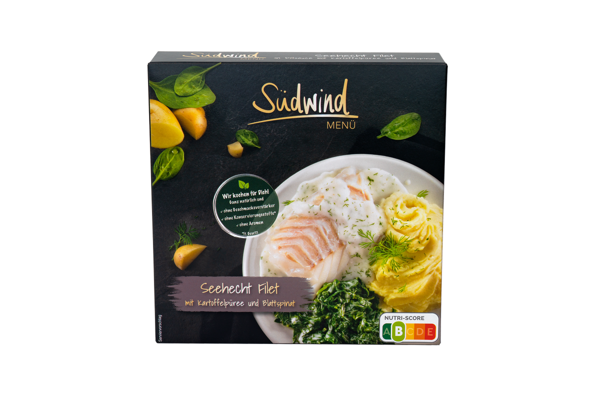 Südwind Seehecht Filet mit Kartoffelpüree und Blattspinat 400g – Rhöni-Shop